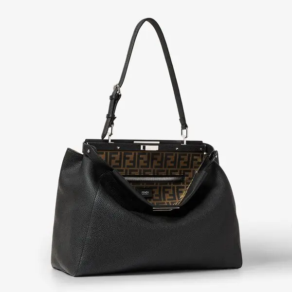 Fendi My Peekaboo Large Black Cuoio Romano Leather And Ff Split-leather Bag